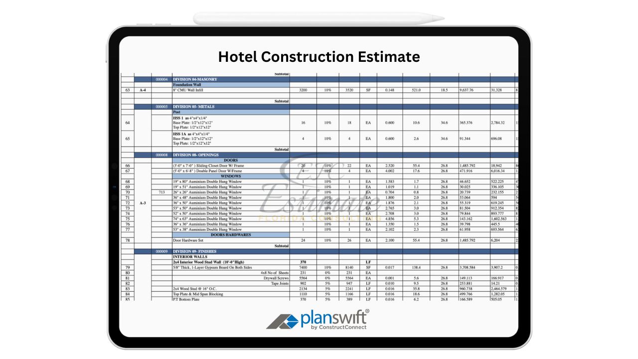 Breakdown Cost Hotel Construction - Estimate Florida Consulting